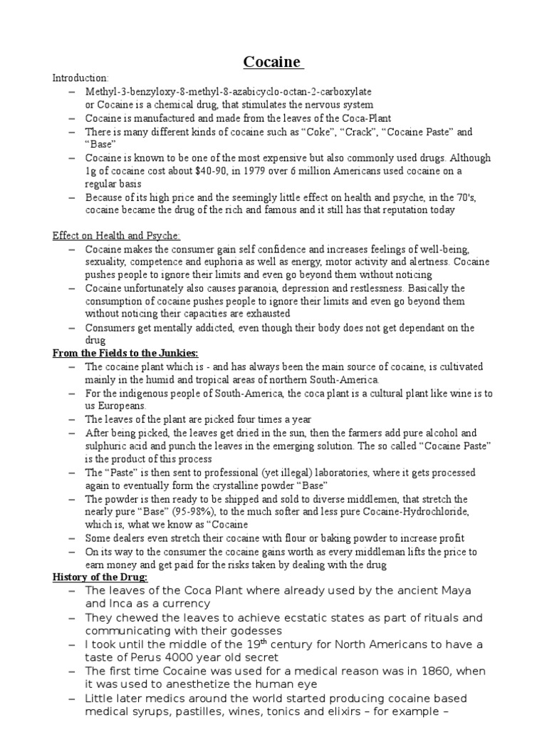 Handout Cocaine | PDF | Cocaine | Wellness
