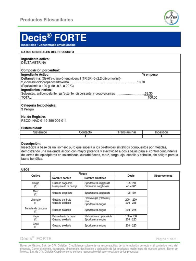 Decis Forte Ficha Tecnica | Descargar gratis PDF | Agricultura