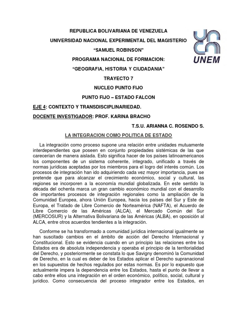 La Integracion Como Politica de Estado | PDF | Nación | Estado (política)