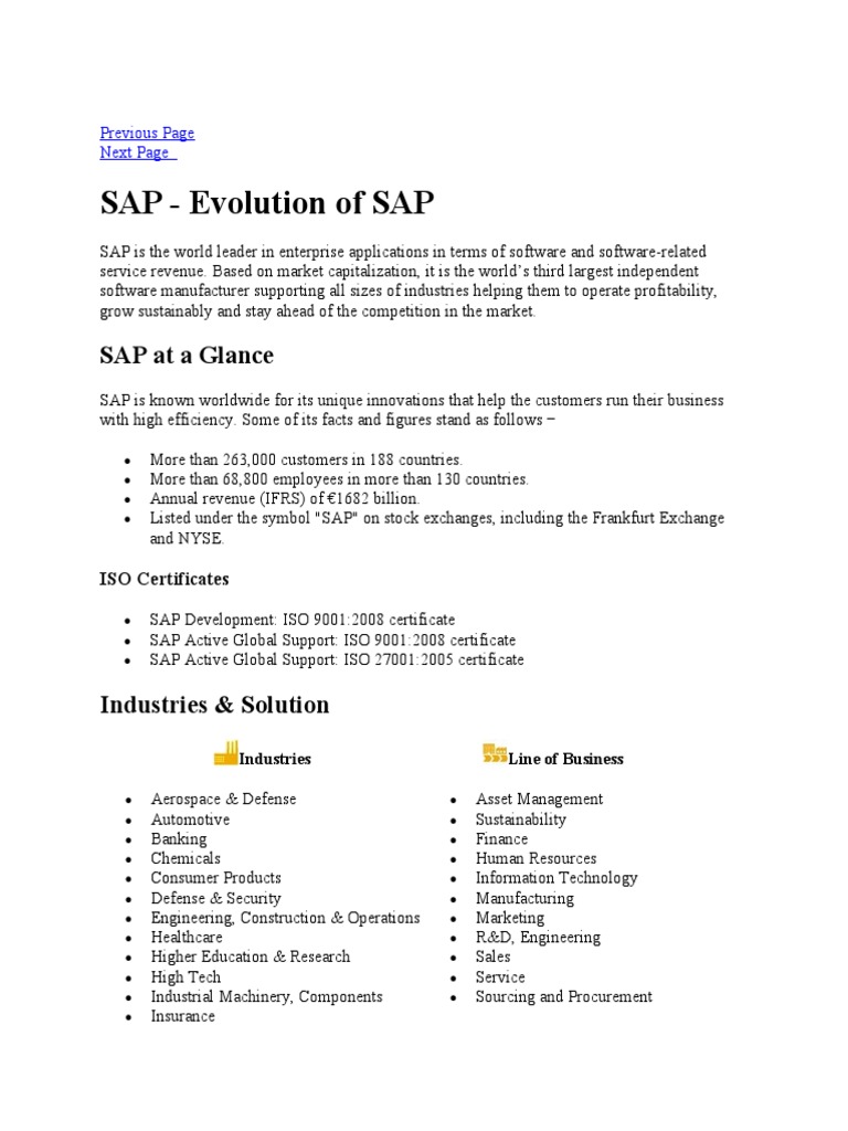 SAP - Evolution of SAP: SAP at A Glance | Download Free PDF ...