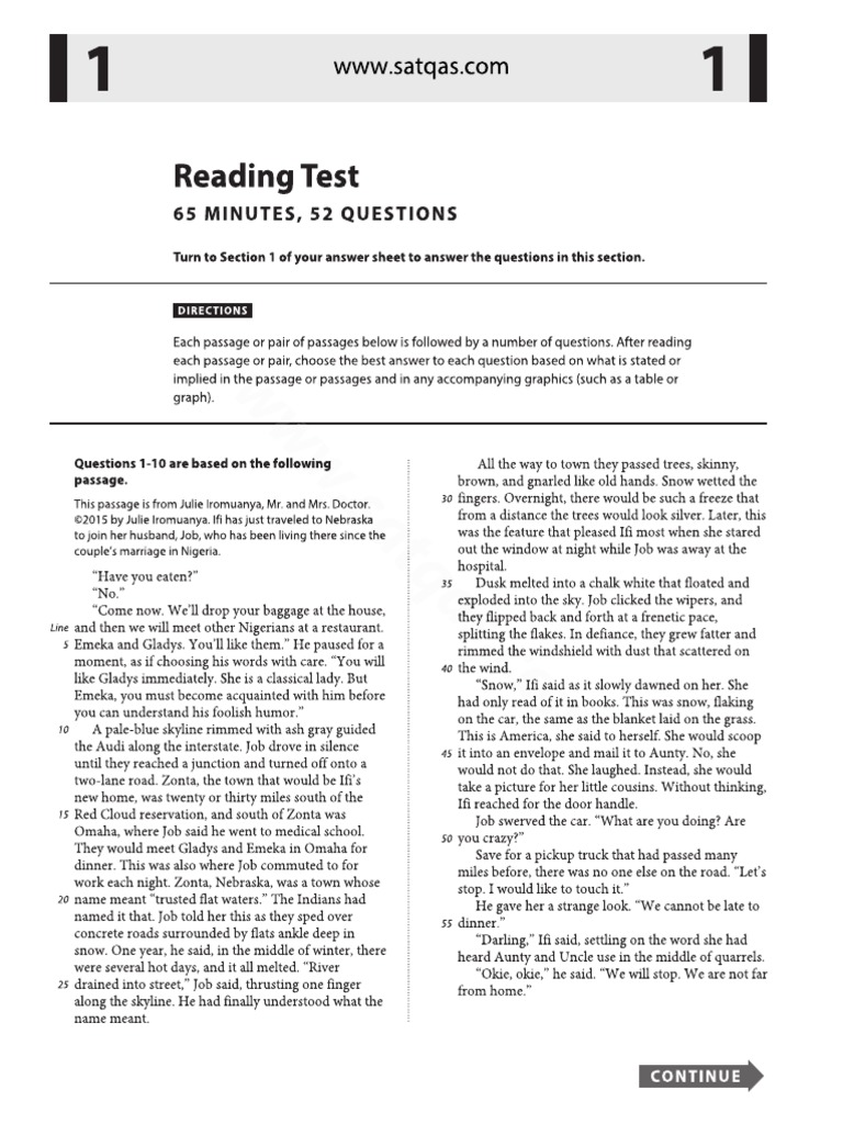 SAT Reading Test (US Oct 2021) | PDF