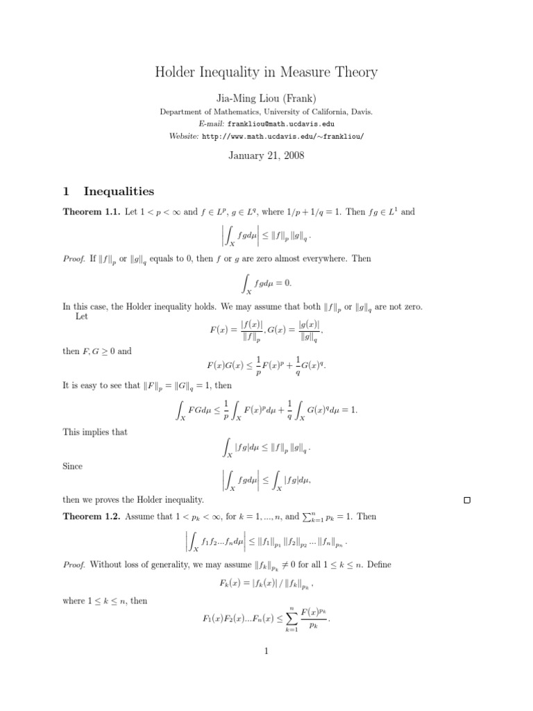 Holder Inequality in Measure Theory | PDF | Theorem | Mathematical Logic