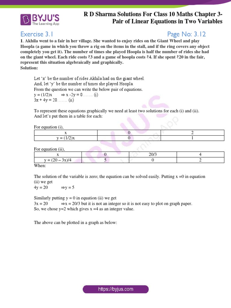 Class 10 Linear Equations Solutions | PDF | Equations | Variable ...