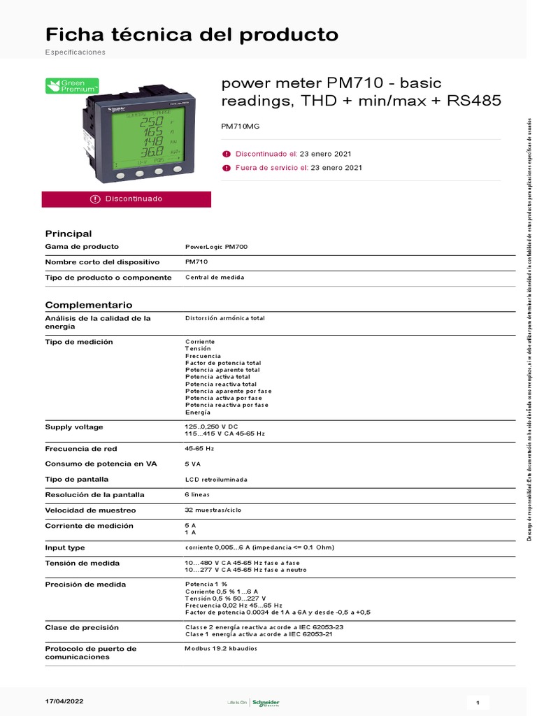 Ficha técnica del PowerLogic PM710 | PDF | Energia electrica ...