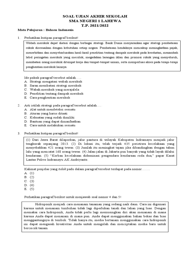 Soal Ujian Akhir Sekolah | PDF