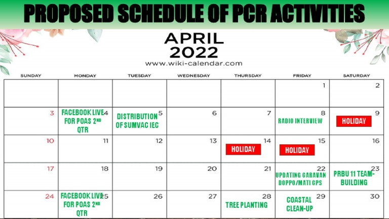 Proposed Schedule of PCR Activities | PDF