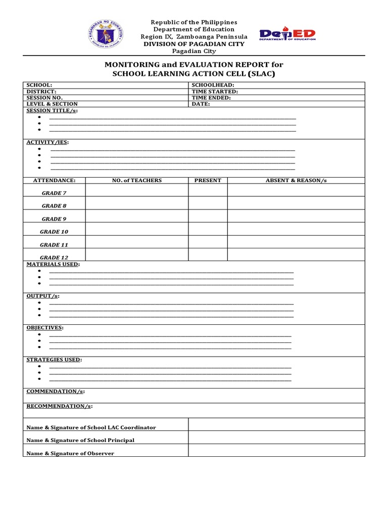 Monitoring and Evaluation Report For School Learning Action Cell (Slac ...