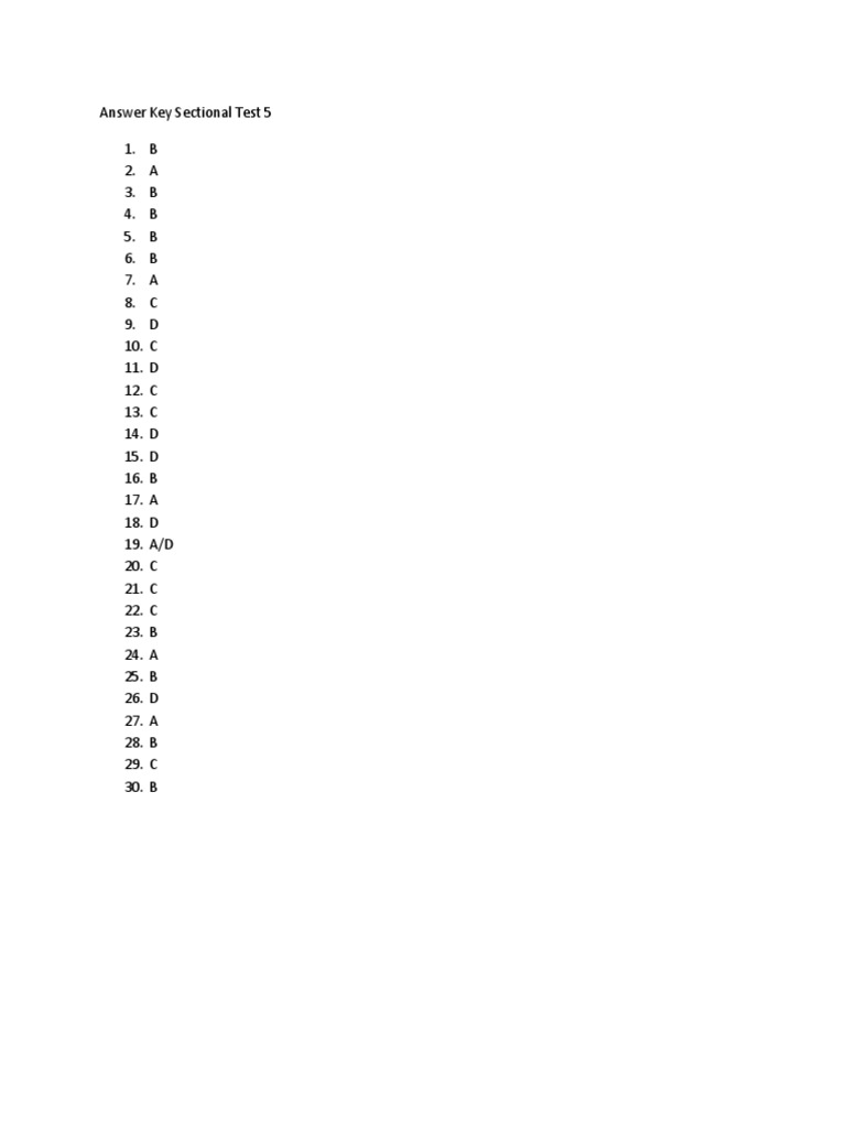 Sectional Test 5 Answer Key | PDF