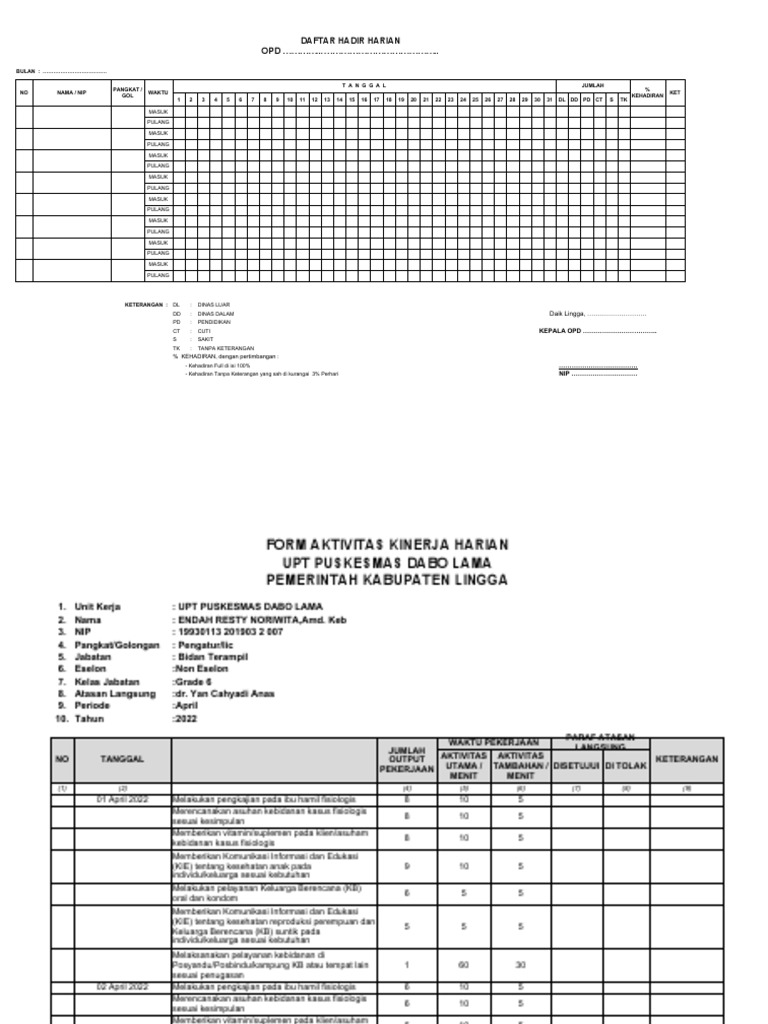 Form Dan Simulasi Aktifitas Kinerja | PDF