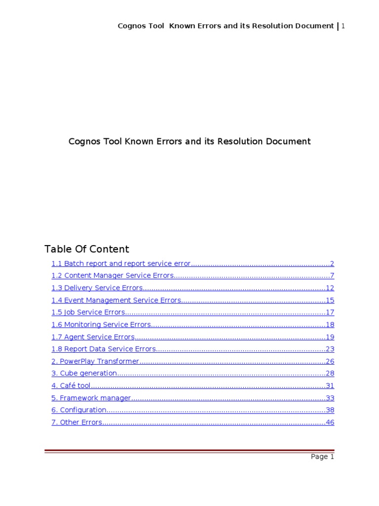 Cognos 8 Tool Known Errors and Its Resolution Document | PDF | Computers | Technology & Engineering