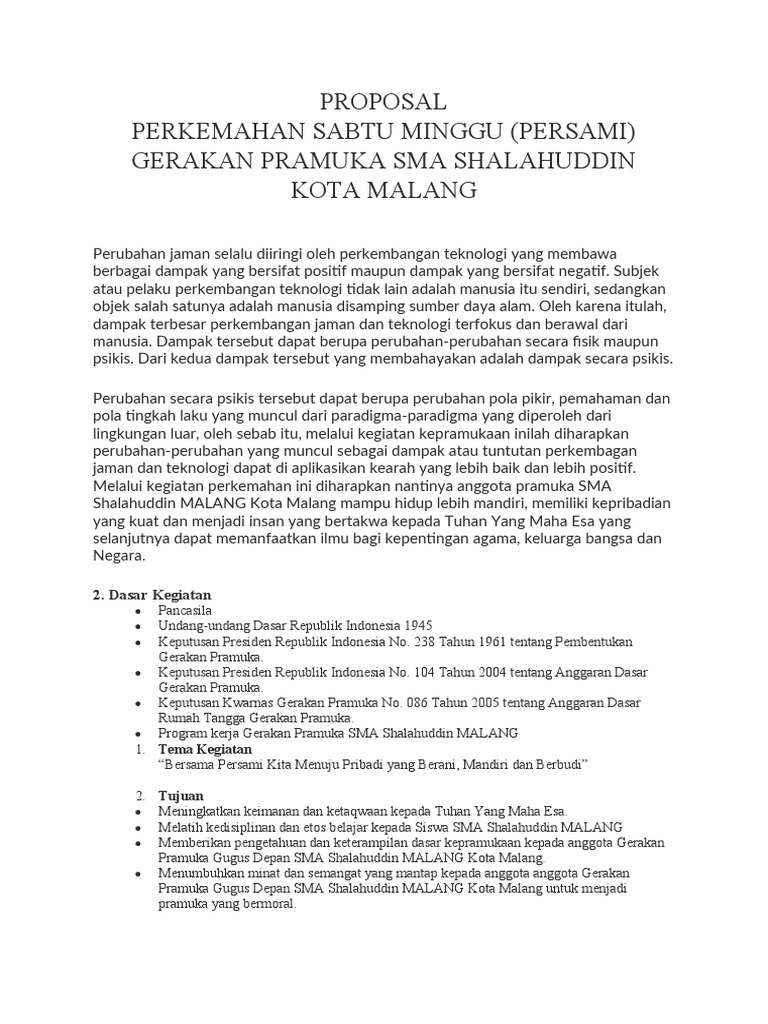 Proposal Persami SMA Shalahuddin Malang | PDF