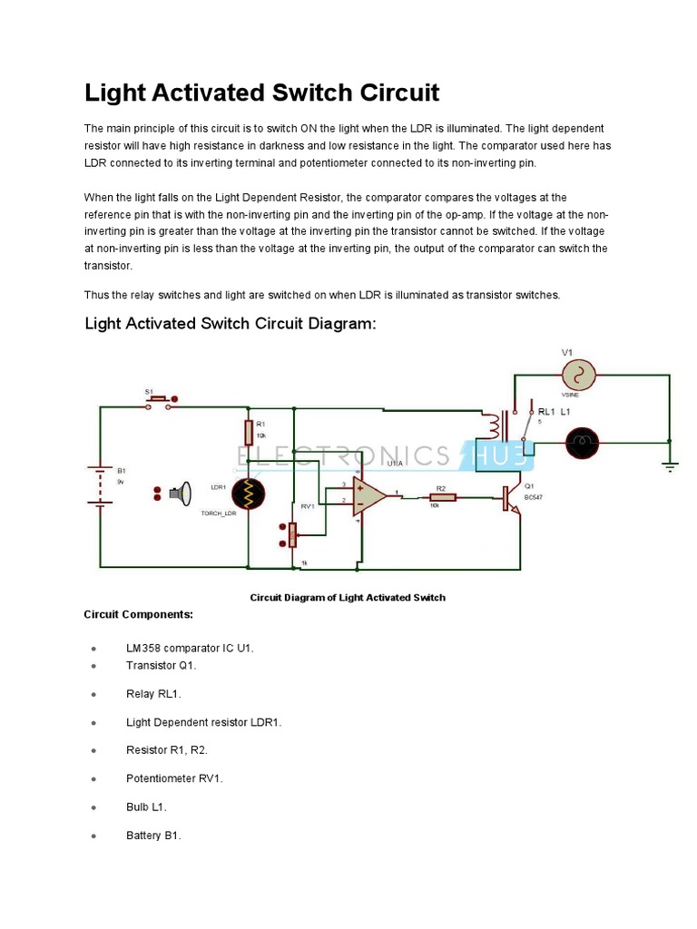 Light Activated Switch Circuit Design | PDF | Operational Amplifier ...