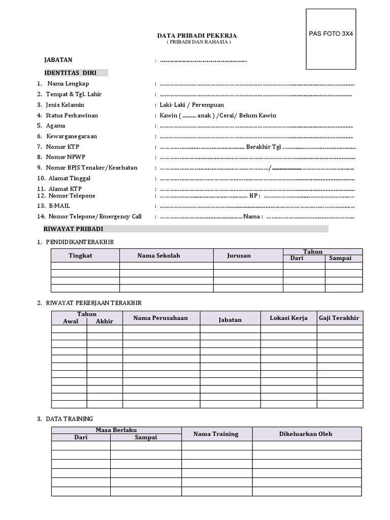 Form Data Pribadi Perusahaan | PDF