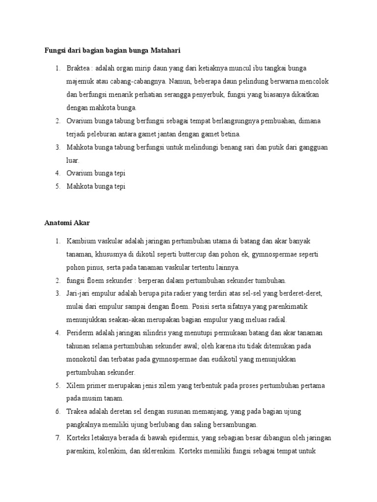 Fungsi Bagian-Bagian Bunga Matahari dan Akar | PDF