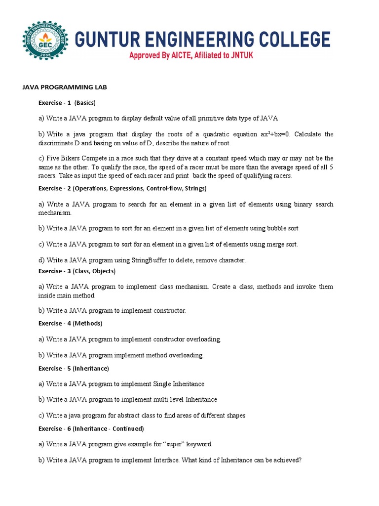 Java Programming Lab | Download Free PDF | Java (Programming Language ...