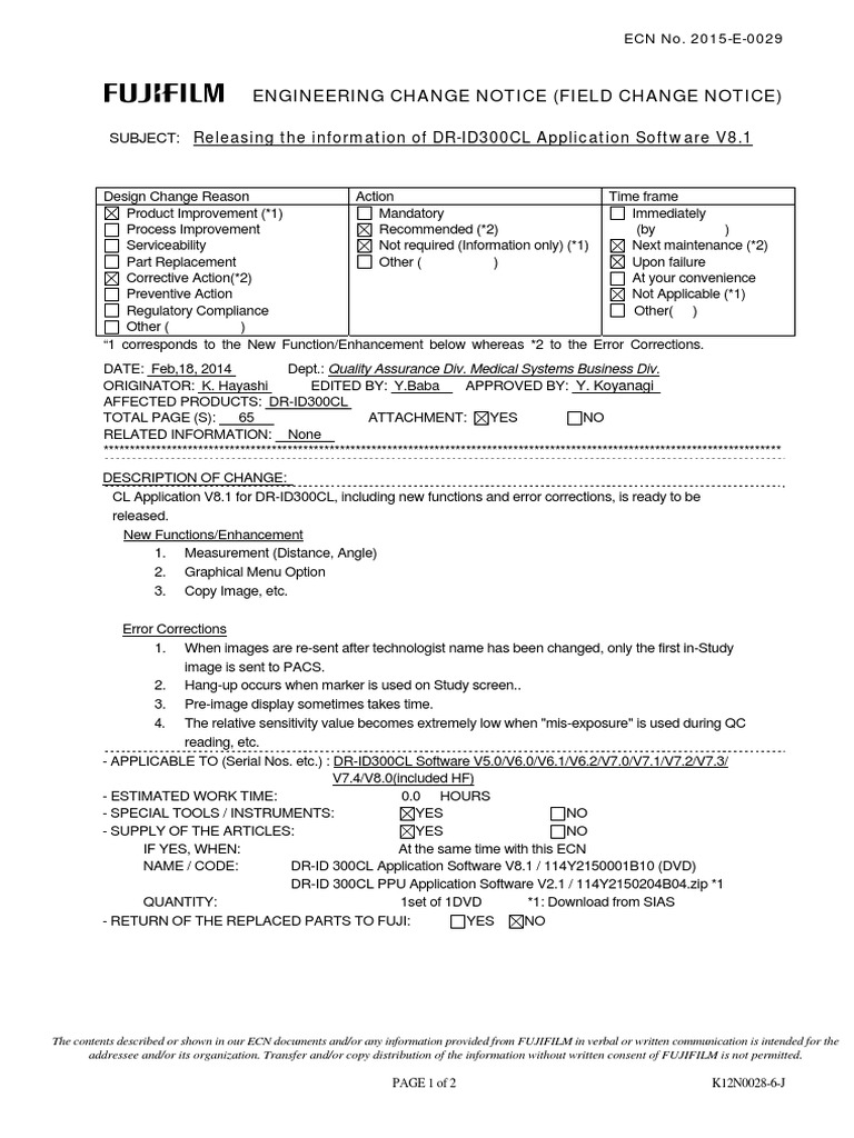 Engineering Change Notice (Field Change Notice) : Releasing The ...