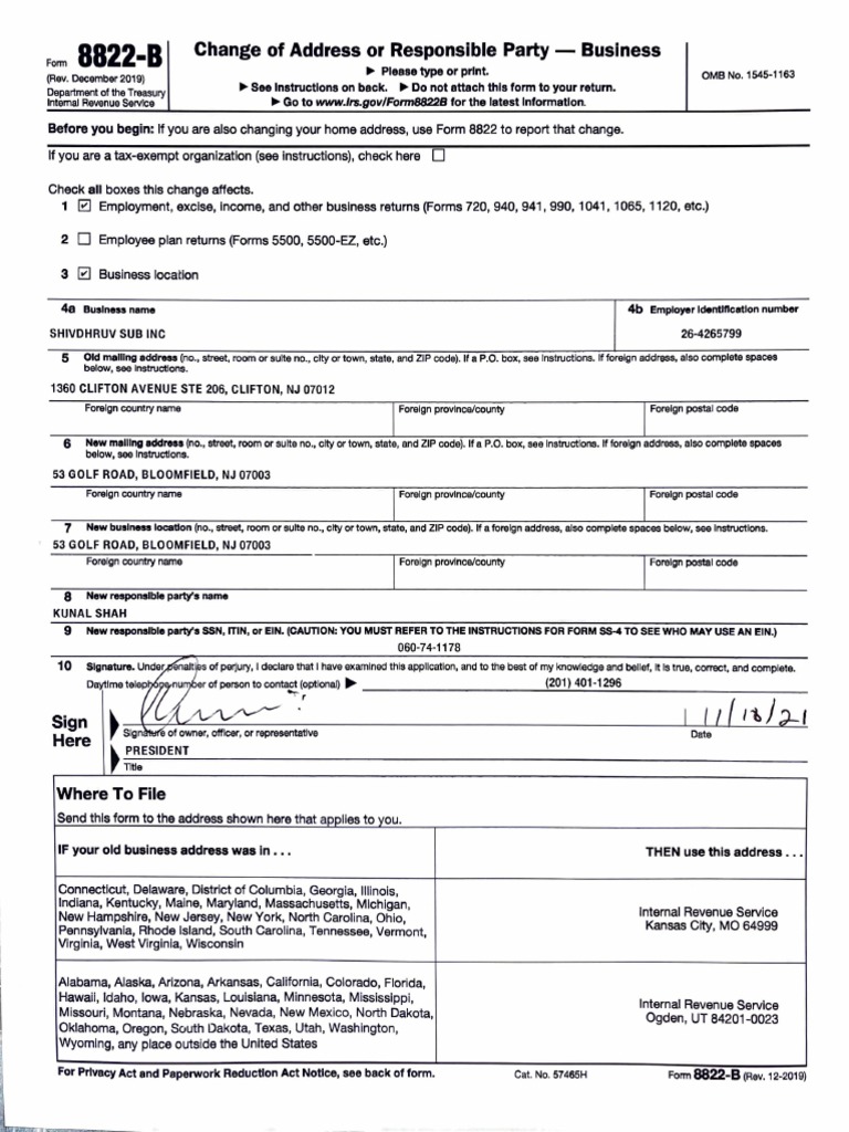 8822-B Signed Form | PDF