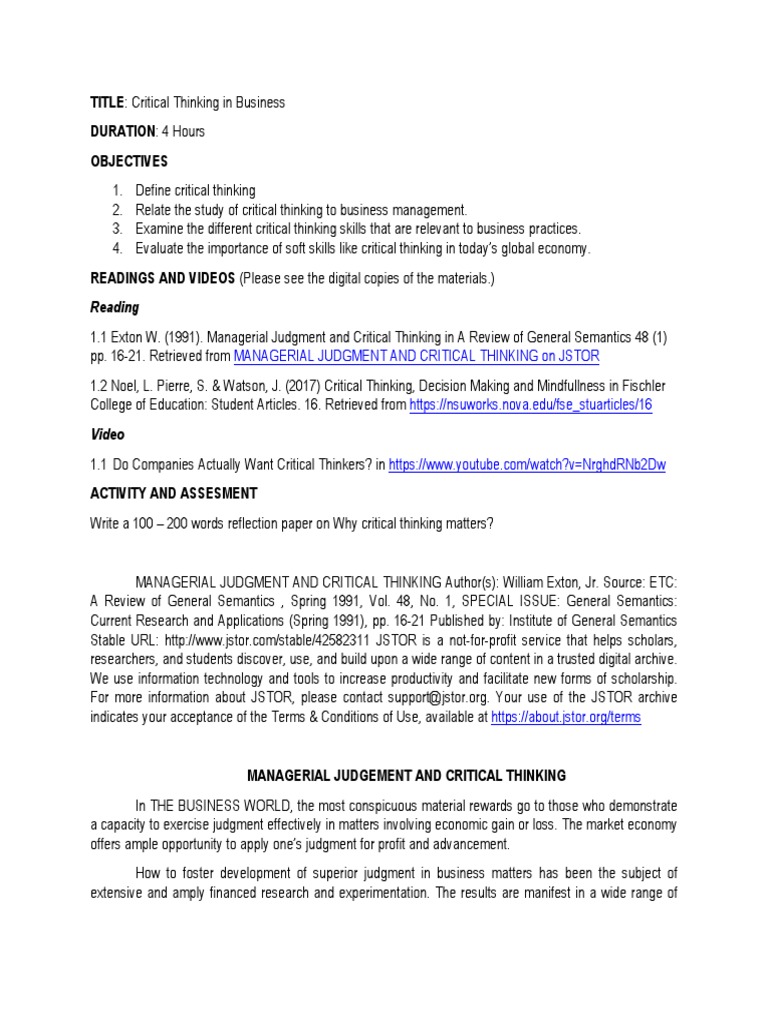 Business Logic Module 1 | PDF | Critical Thinking | Thought