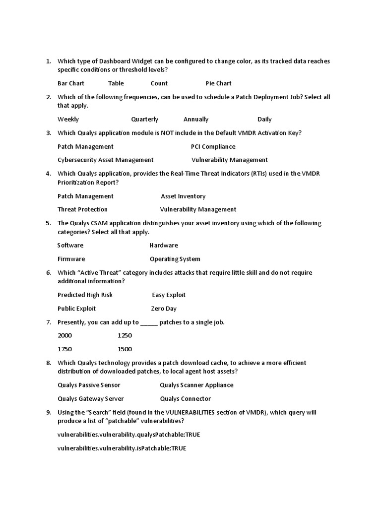 Vulnerability Management Detection and Response (VMDR) Exam 2.0 | PDF | Vulnerability (Computing ...