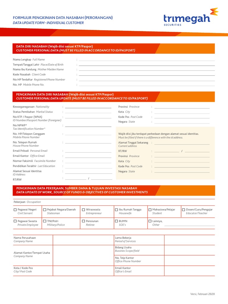 Form Pengkinian Data Nasabah (Perorangan) | PDF