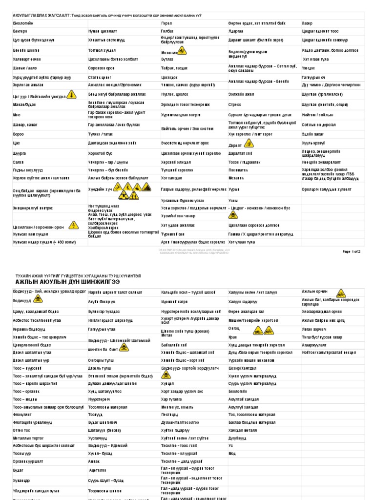 Hazard Prompt Checklist MNG | PDF