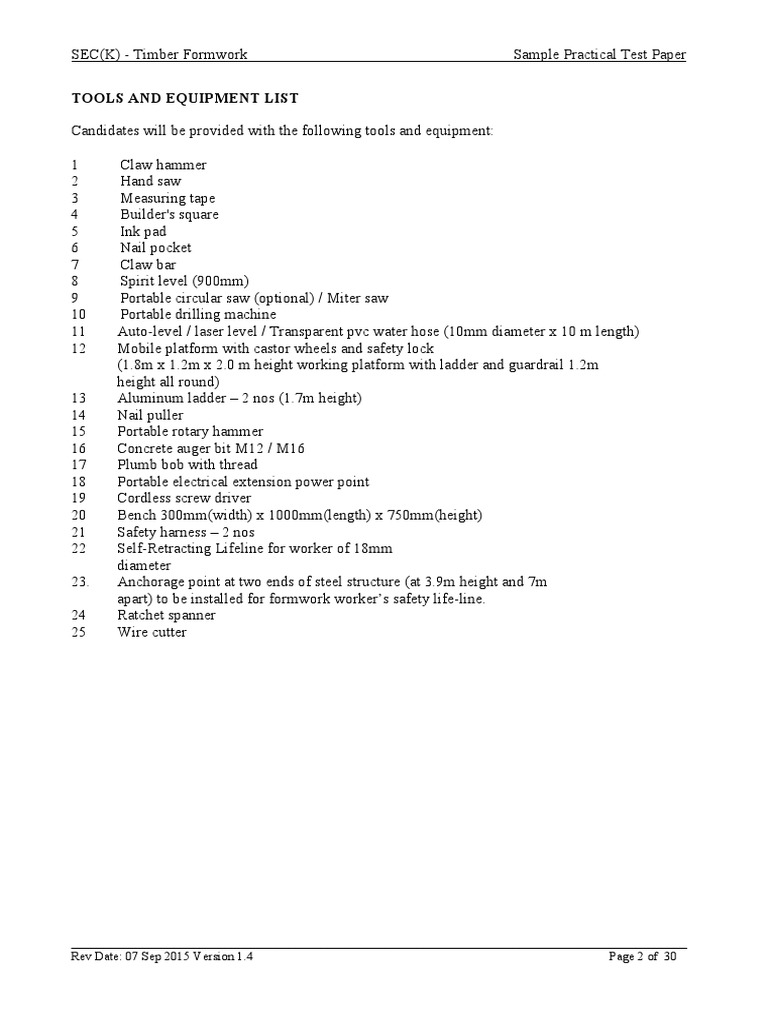 Providing Formwork Tools, Materials and Equipment for Constructing ...