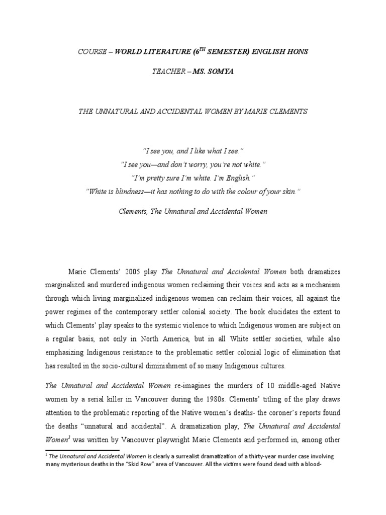 A Note On Unnatural and Accidental Women 1 | PDF