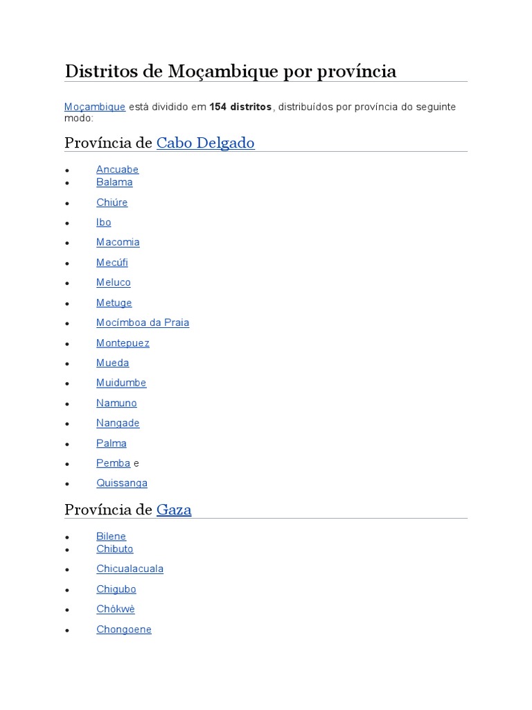 Distritos de Moçambique Por Província | PDF | Moçambique