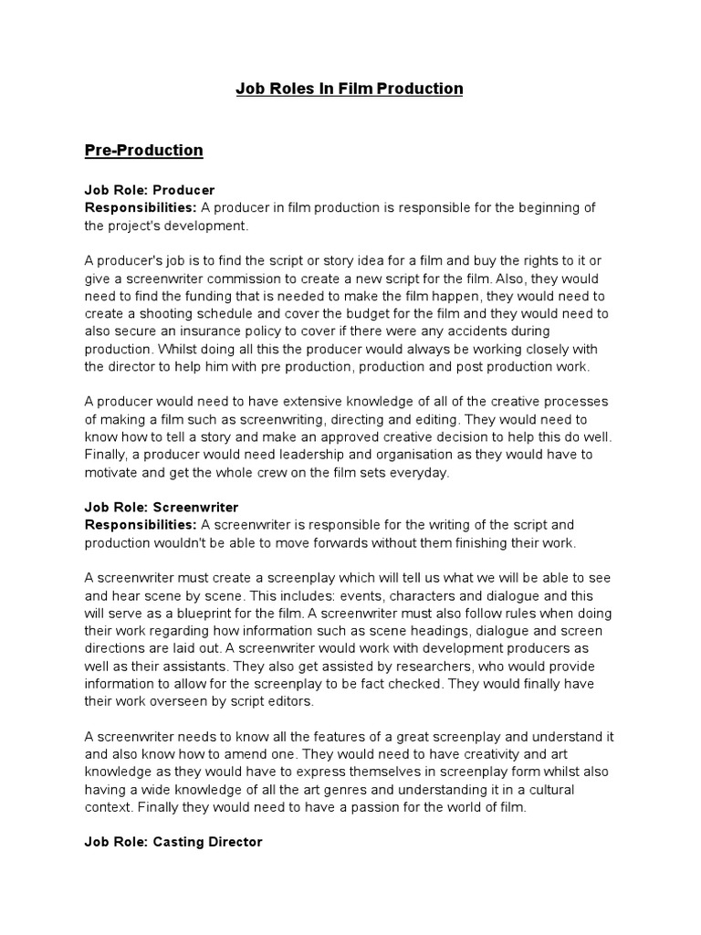 Film Production Job Roles Guide | PDF | Filmmaking | Film Director