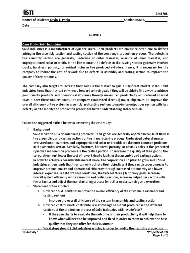 Case Study: Solid Industries: 10 Activity 1 Page 1 of 2 | PDF | Business | Economies