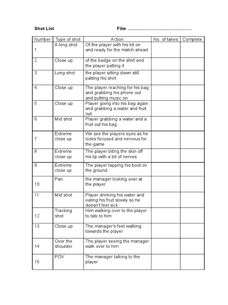 Shot List Film | PDF