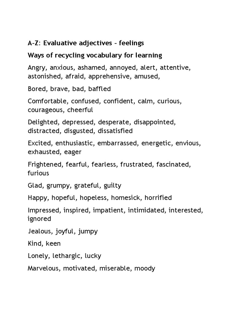 A-Z List of Evaluative Adjectives | PDF