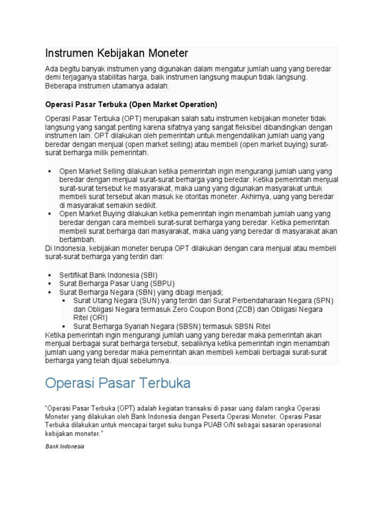Instrumen Kebijakan Moneter | PDF