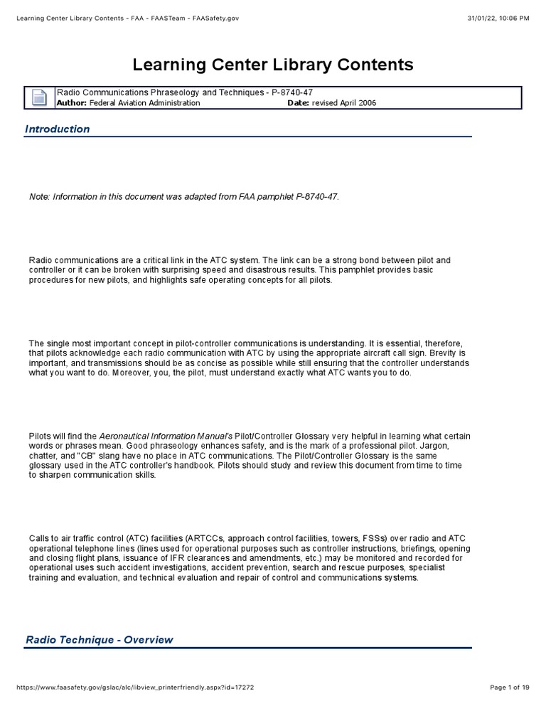 Learning Center Library Contents - FAA - FAASTeam - FAASafety - Gov ...