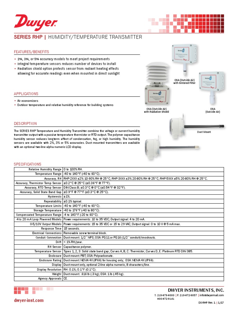 RHP Series Pds | PDF | Humidity | Sensor