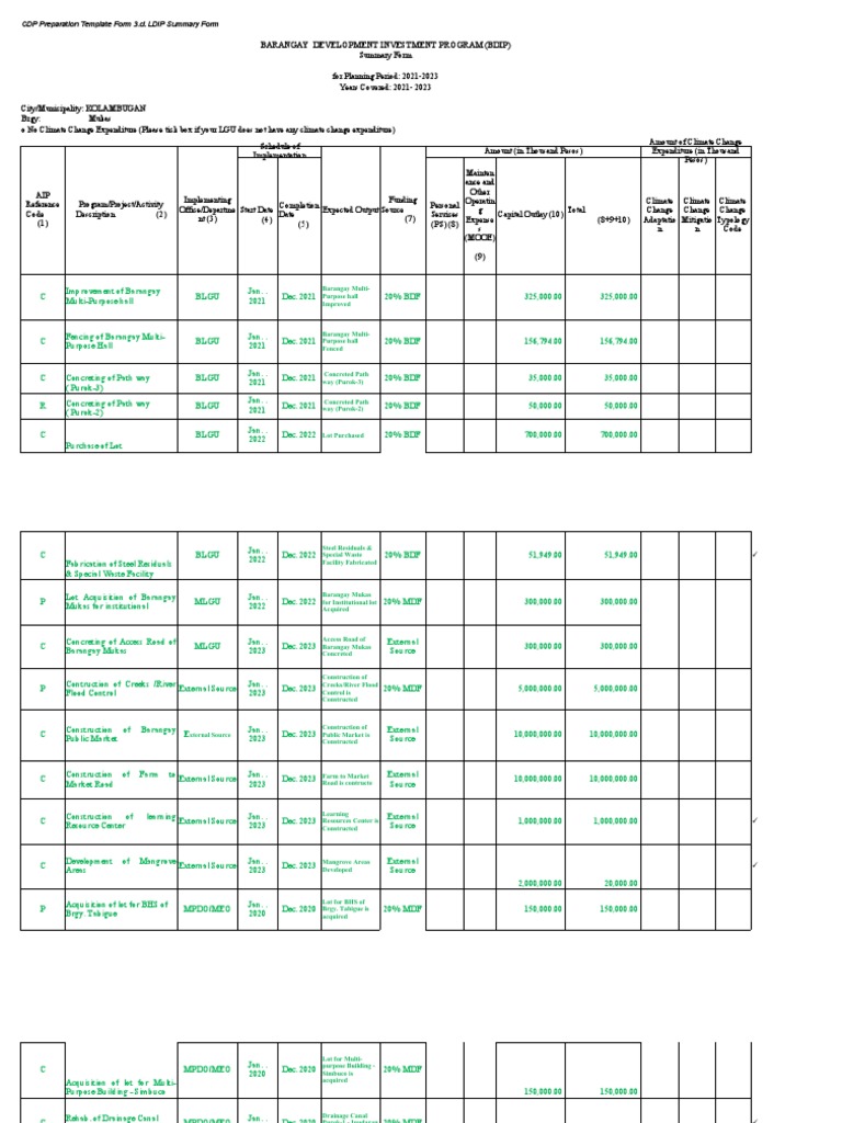 Barangay Development Investment Program (Bdip) : CDP Preparation ...