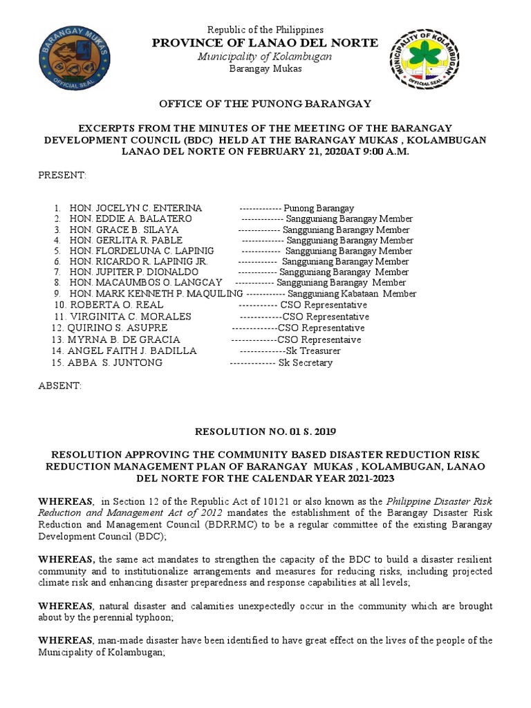 BDC Approving CBDRRM Plan | PDF | Natural Environment | Public Safety