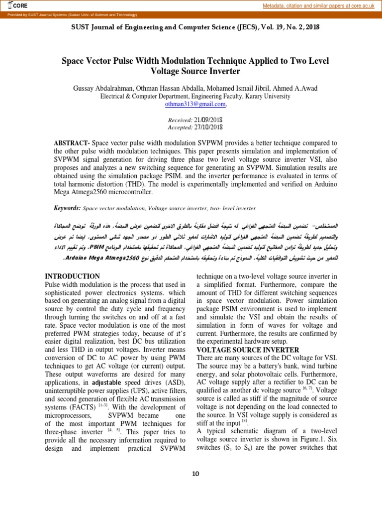 Space Vector Pulse Width Modulation Technique Applied To Two Level Voltage Source Inverter | PDF ...