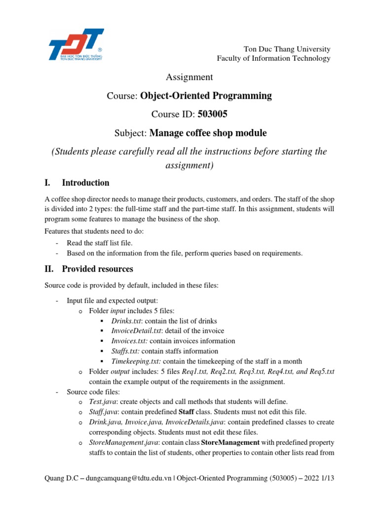 AssignmentRequirements Eng | PDF | Method (Computer Programming) | Class (Computer Programming)