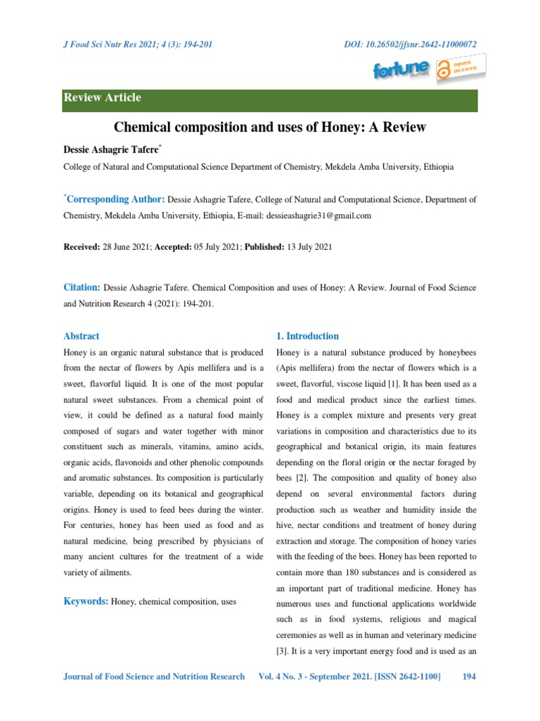 Chemical Composition and Uses of Honey A Review | PDF | Honey | Magnesium