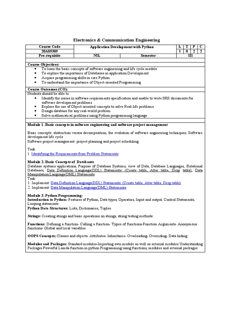 II-B.Tech-ECE-Python Programming-Syllabus | PDF | Databases | Software ...