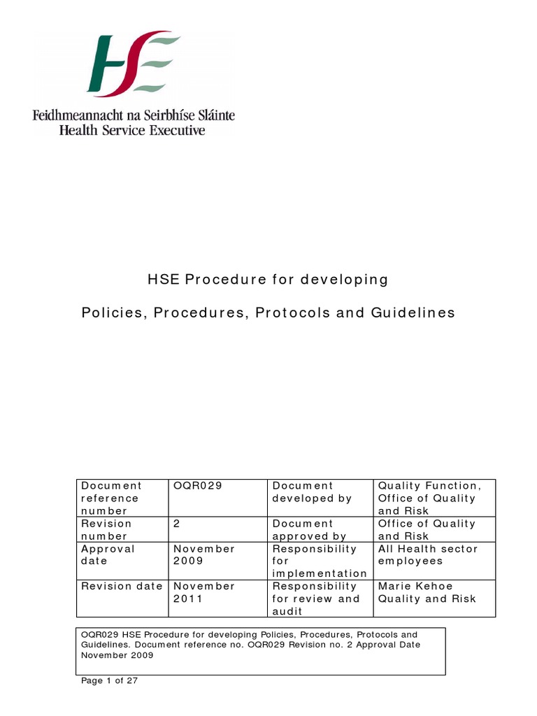 HSE Procedure For Developing Policies, Procedures, Protocols and ...
