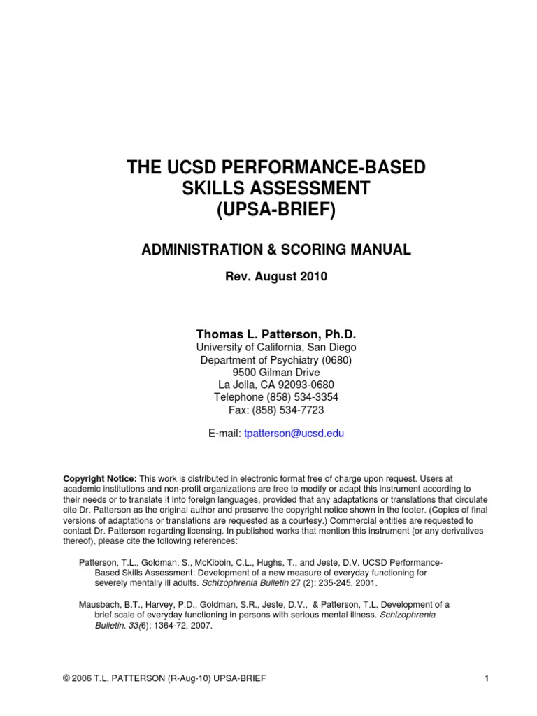 The Ucsd Performance-Based Skills Assessment (Upsa-Brief ...