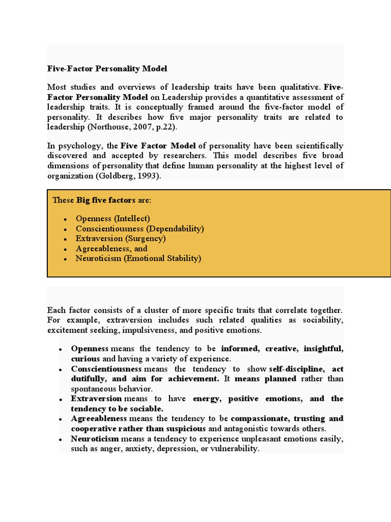 Five Factor Model of Personality | PDF | Leadership | Cognition