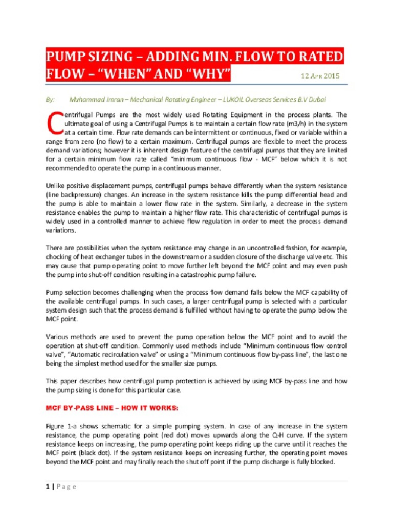 Pump Sizing - Adding Minimum Flow To Pump Rated Flow | PDF