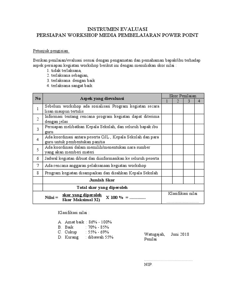 Instrumen Evaluasi Workshop Media Pembelajaran | PDF