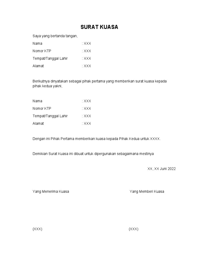 Surat Kuasa - Template | PDF