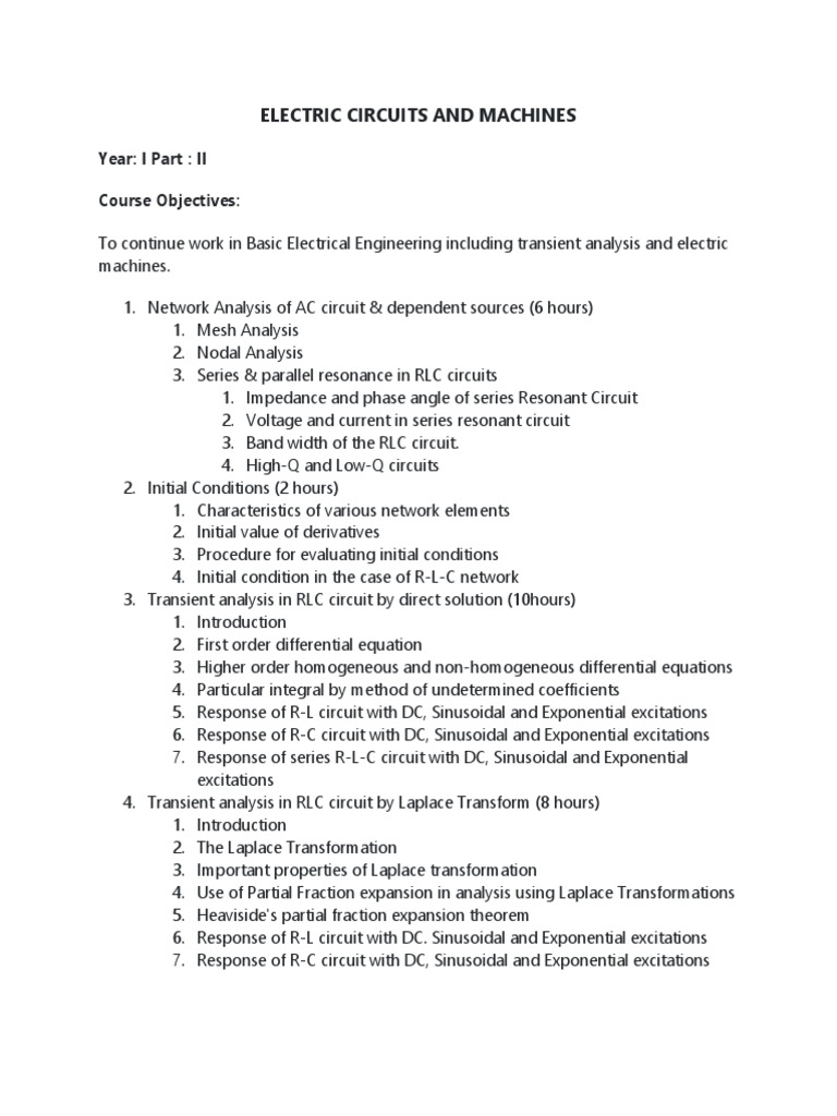 Electric Circuits and Machines Electronics Engineering | PDF | Electric Motor | Electrical Network