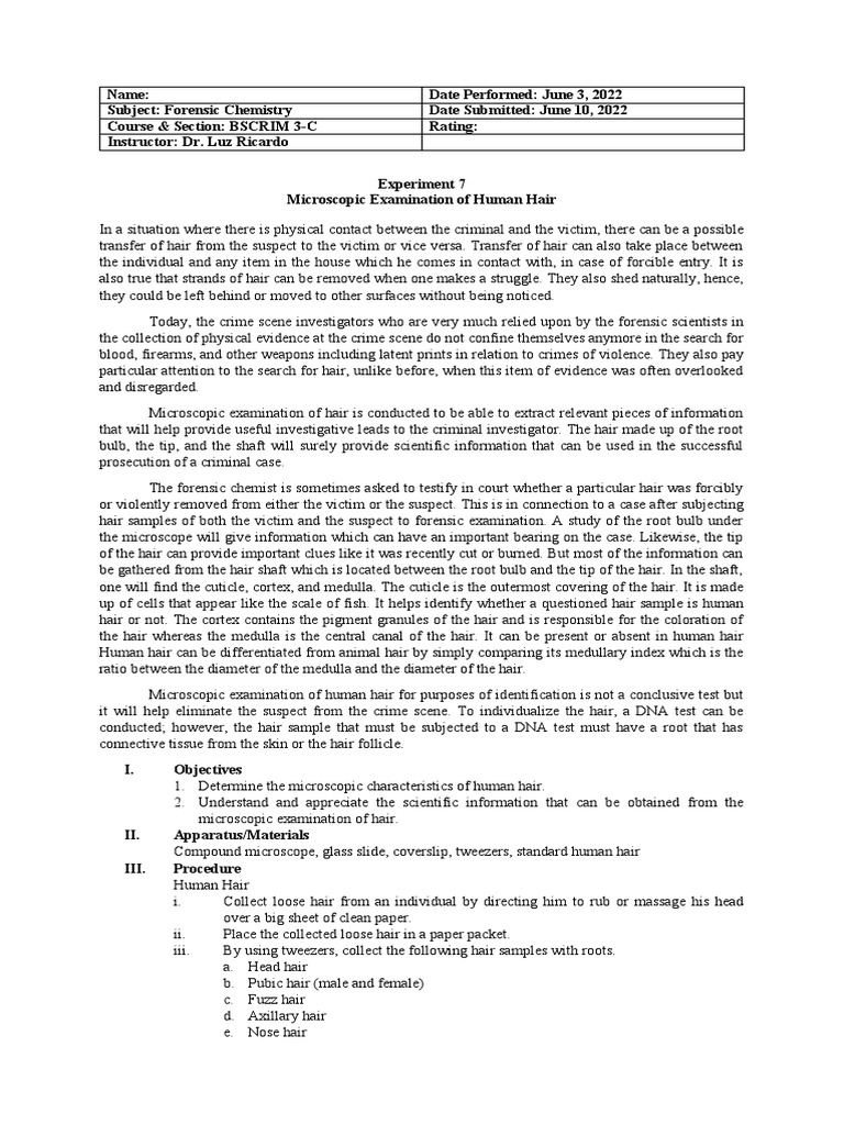 3C Experiment 7 | PDF | Hair | Integumentary System