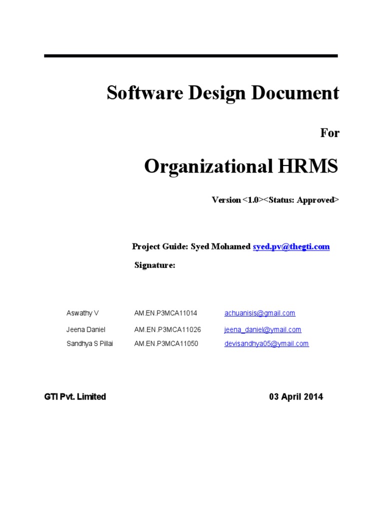 Software Design Document Organizational HRMS: Version | PDF | Computing ...